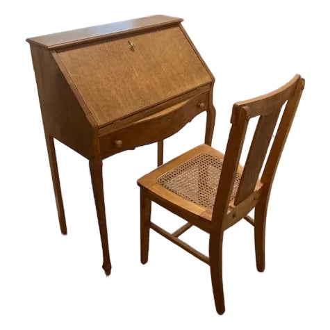 1920s Curly Maple Desk and Chair - Set of 2 | Chairish