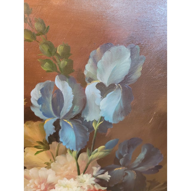 1980s Large Oil Painting of Flowers Flemish Style, Framed | Chairish