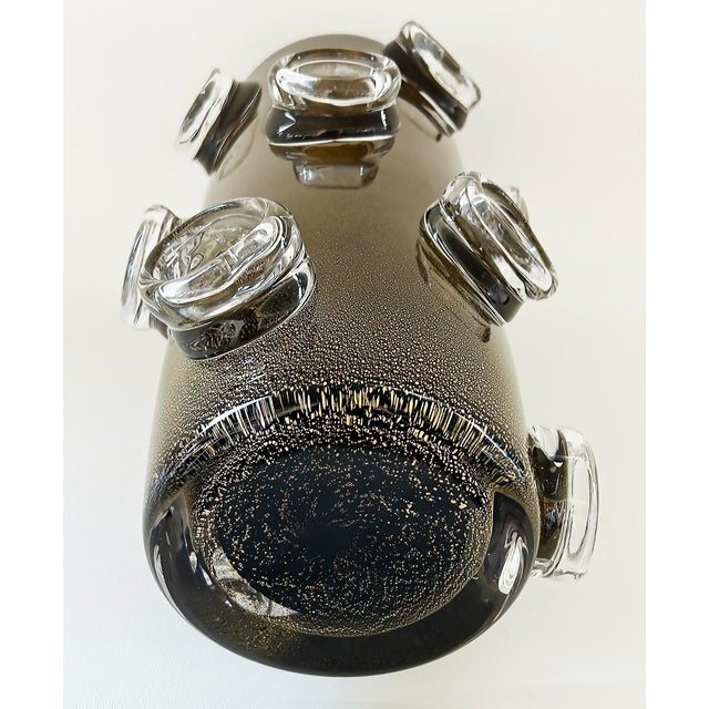 Vintage Black and 24k Gold Infused Dimurano Glass Vase With Clear Glass ...