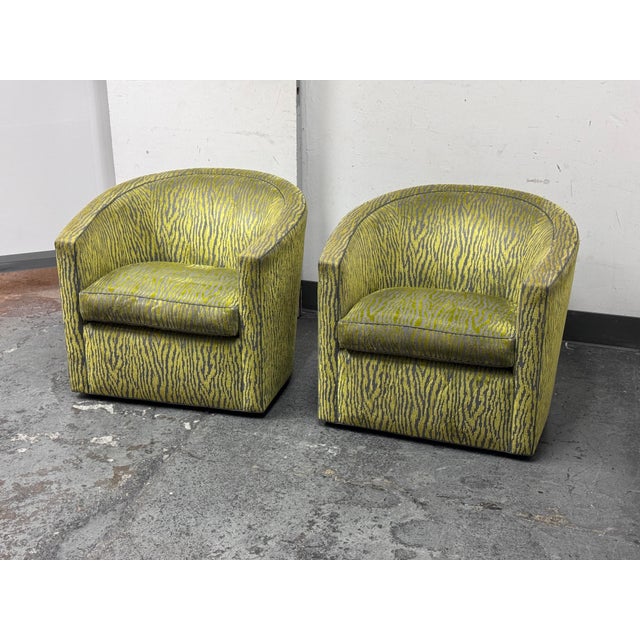 A. Rudin Chartreuse Tiger Stripe No.761 Barrel Back Chairs, a Pair ...
