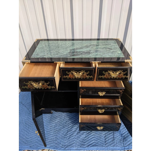 Late 20th Century Asian Black Lacquer Hand-Painted Chinoiserie Granite ...