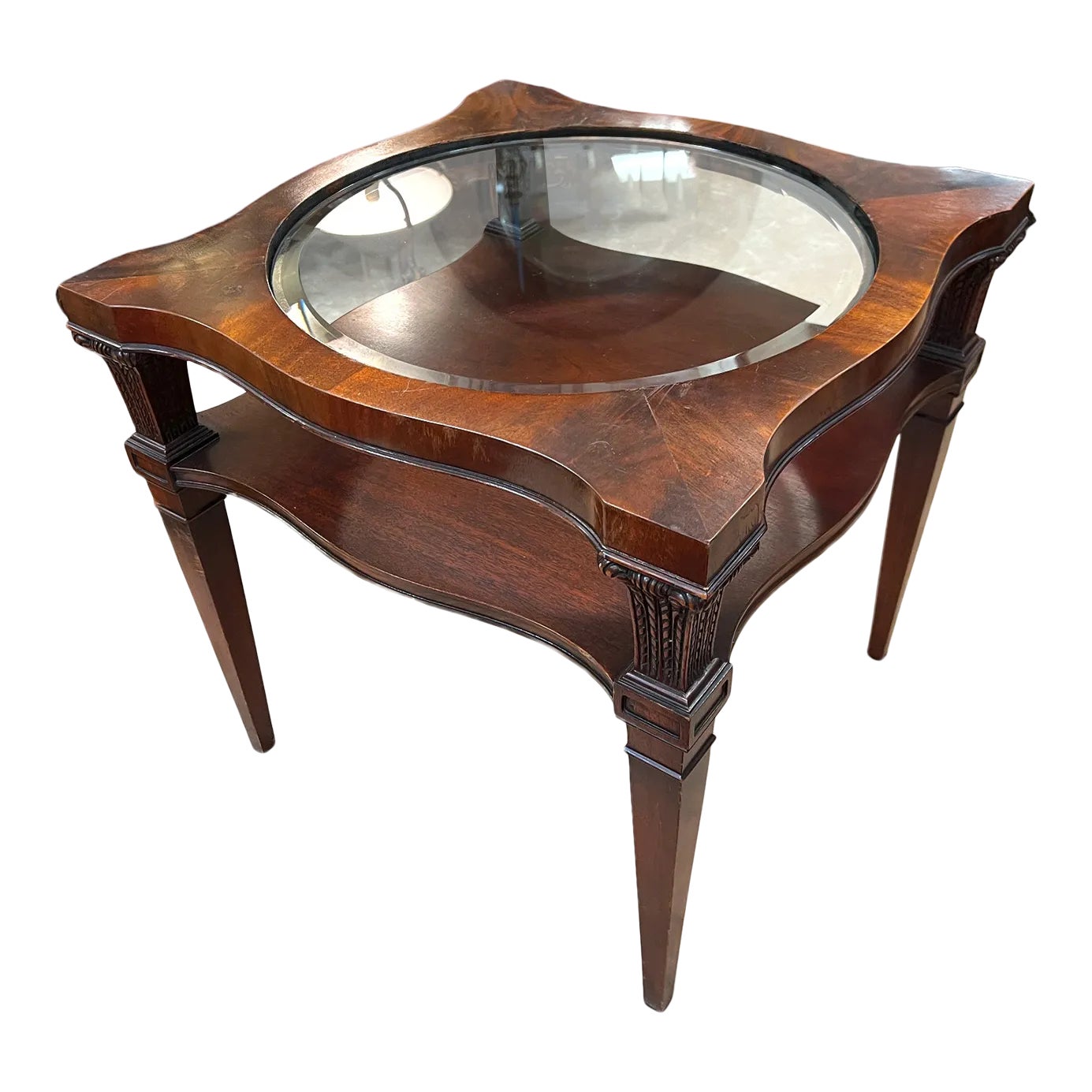 Heirloom Weiman Occasional Table With Round Beveled Glass Top | Chairish