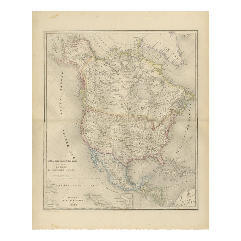 North America Map with USA, Canada and Mexico from Nieuwe Hand-Atlas ...