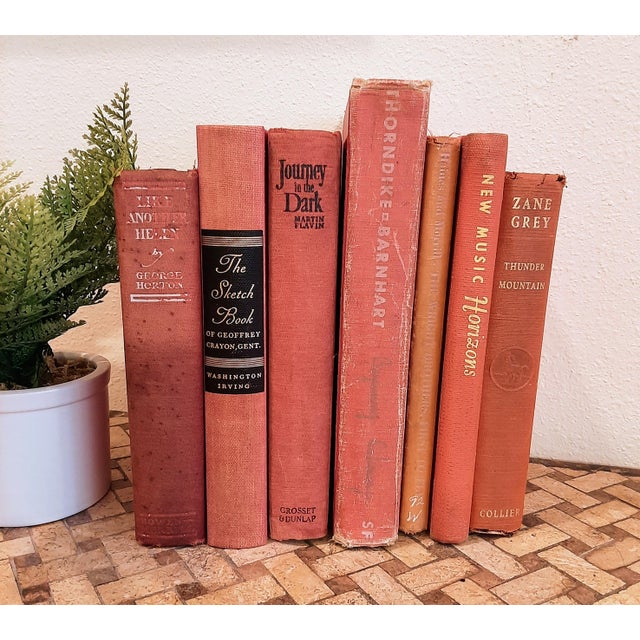 Vintage Book Stack Coral Red Peach Salmon Set Fall Colors | Chairish