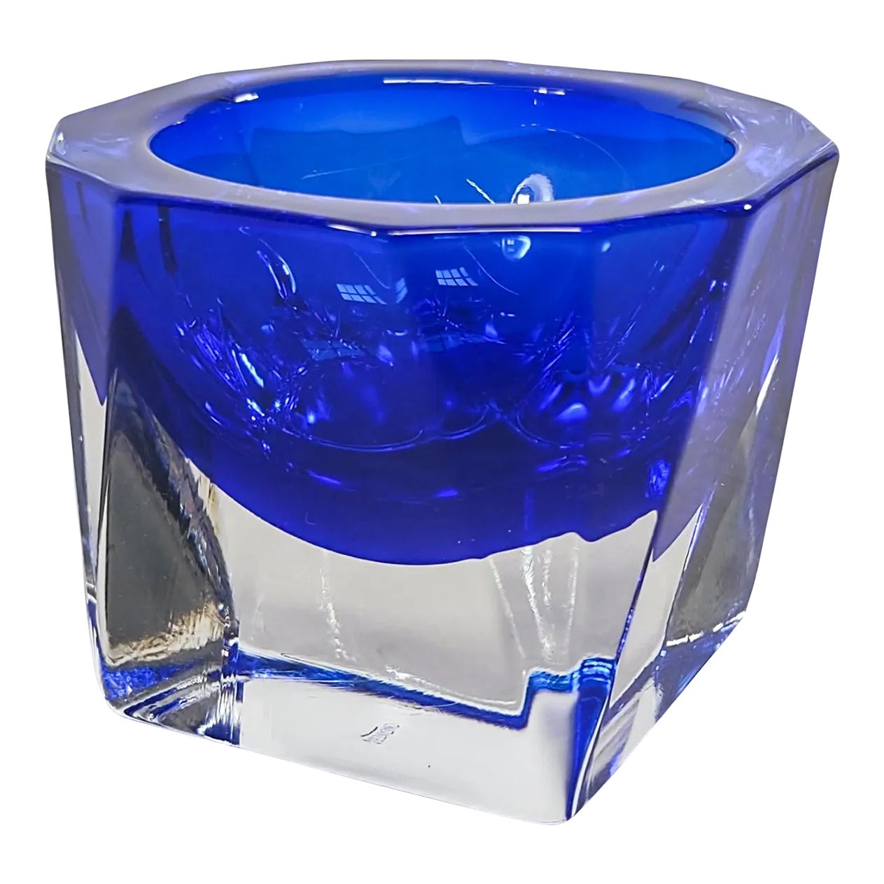 Vintage Faceted Cobalt Blue Candle Holder Catchall Dish 1980s | Chairish