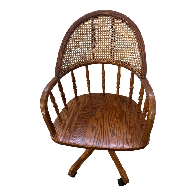 Mid 20th Century Mid Century Modern Cane-Back Oak Wood Swivel Desk ...