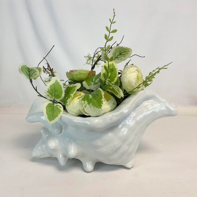 Mid-Century Coastal Chic Large Majolica Ceramic Conch Shell Planter ...