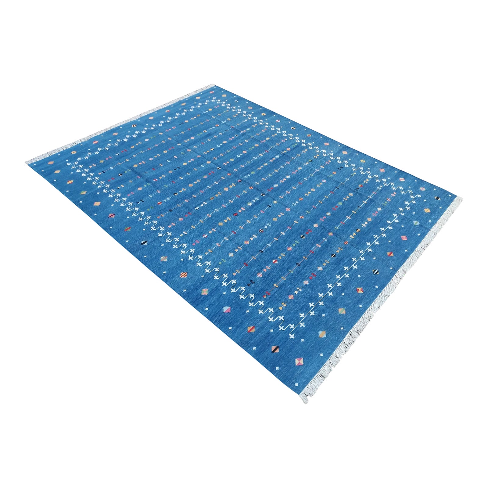 Handmade Cotton Flat Weave Reversible Indigo Blue Shooting Star Area ...