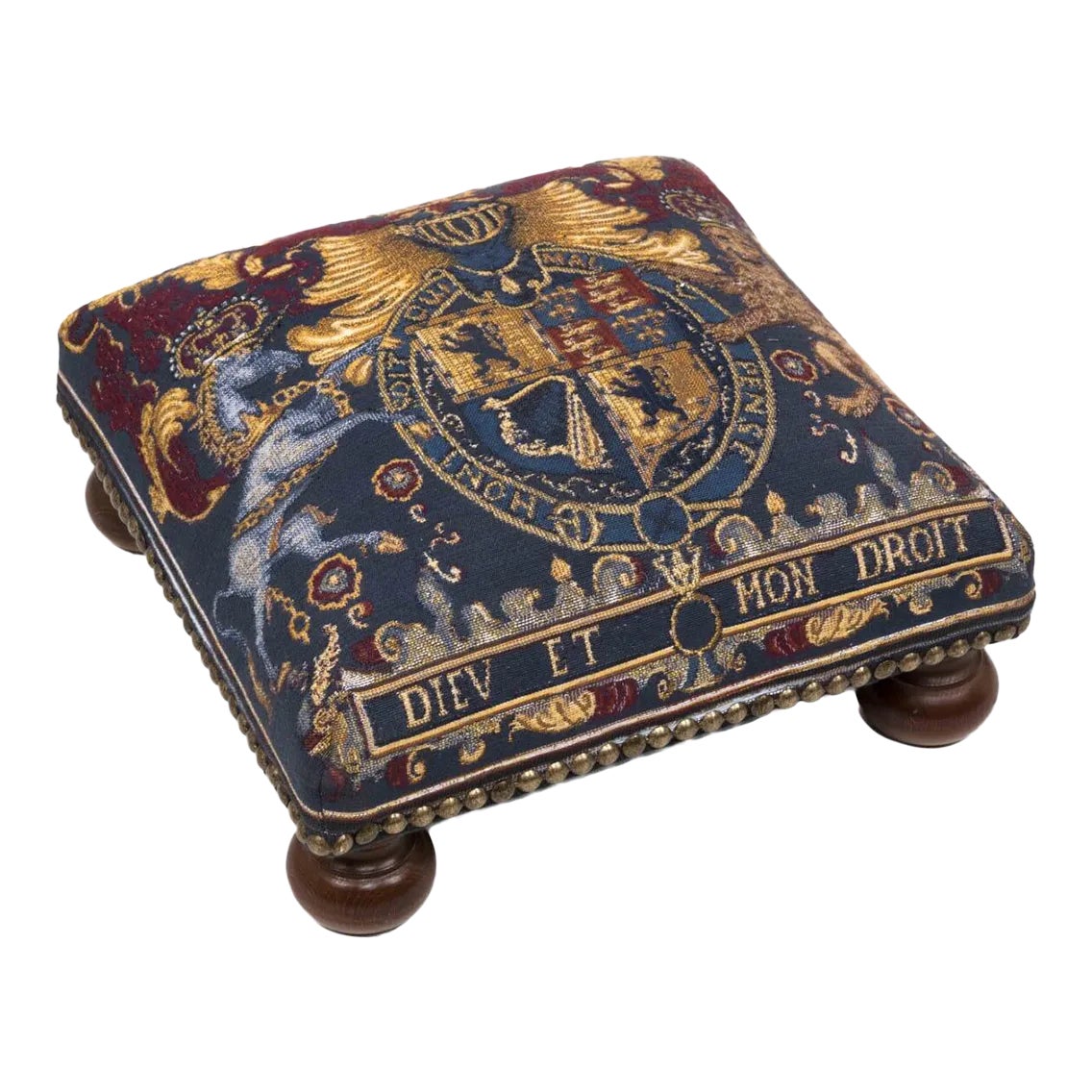 Stuart Crest Tapestry Footstool | Chairish