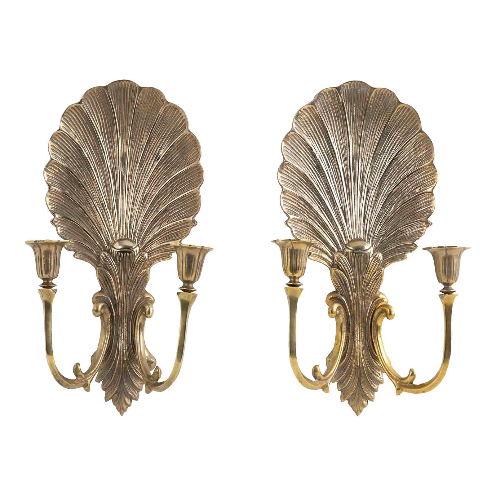 Vintage Brass Clam Shell Wall Sconce Candleholders - A Pair | Chairish