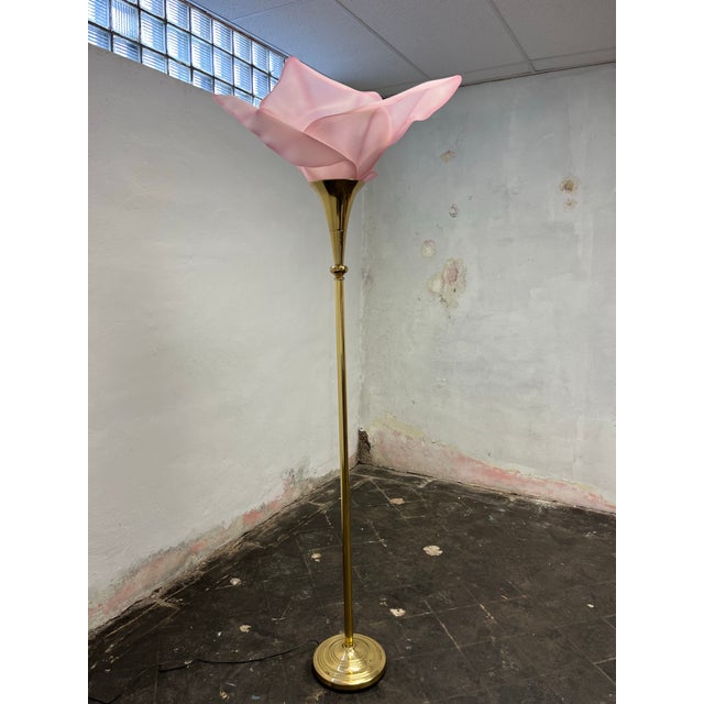 Vintage Rougier Style Acrylic Flower Brass Floor Lamp | Chairish