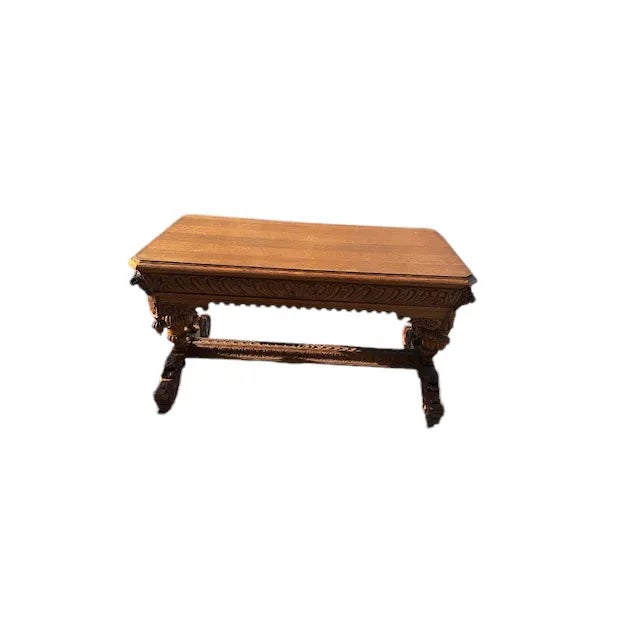 19th Century French Carved Oak Dolphin Library Table | Chairish
