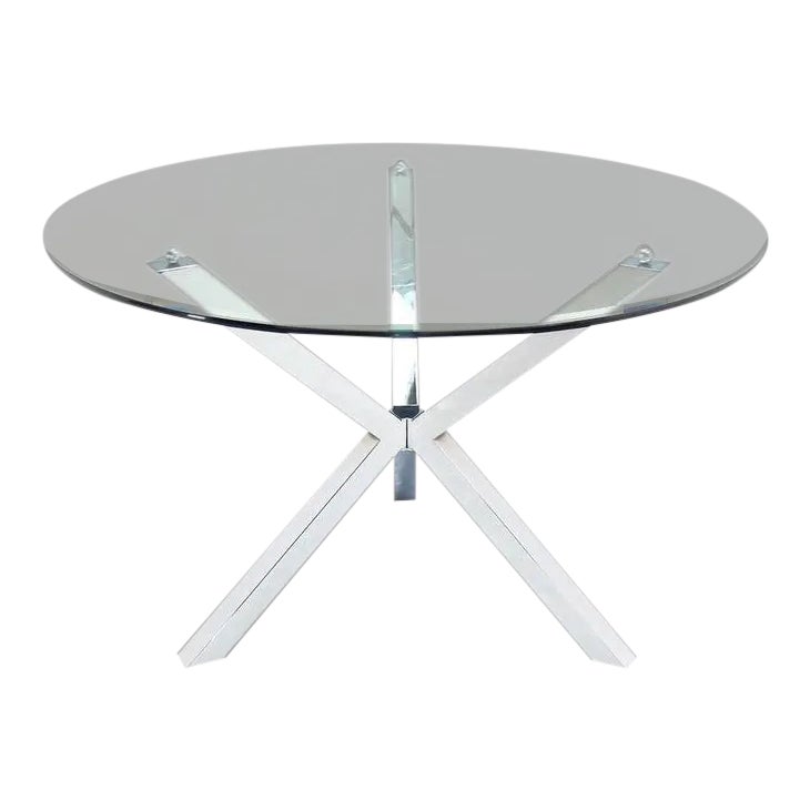 Mid-Century Modern Thick Glass Top Jacks Shape Base Dining Table | Chairish