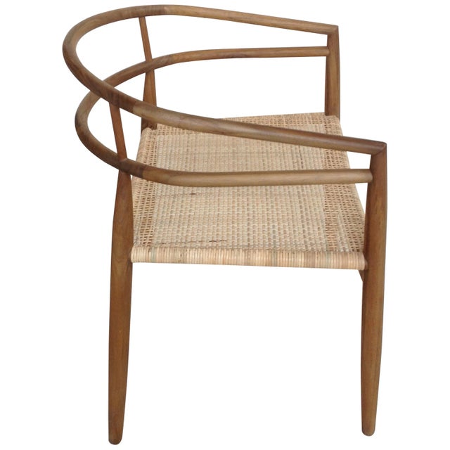 Finley Chair with Woven Rattan Seat, Teak | Chairish