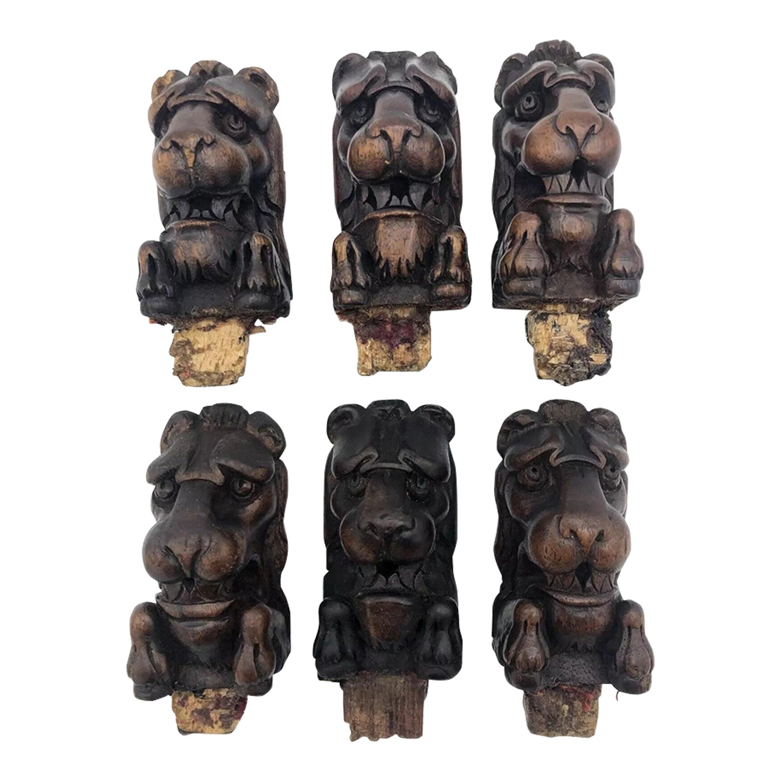 19th Century French Lion Head Salvaged Carved Wood Artifacts - Set of 6 ...