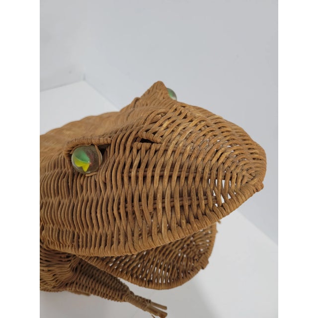 Bohemian Wicker Frog Storage Basket With Glass Marble Eyes | Chairish