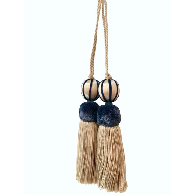 Pair of Petite Navy Blue and White Key Tassels | Chairish