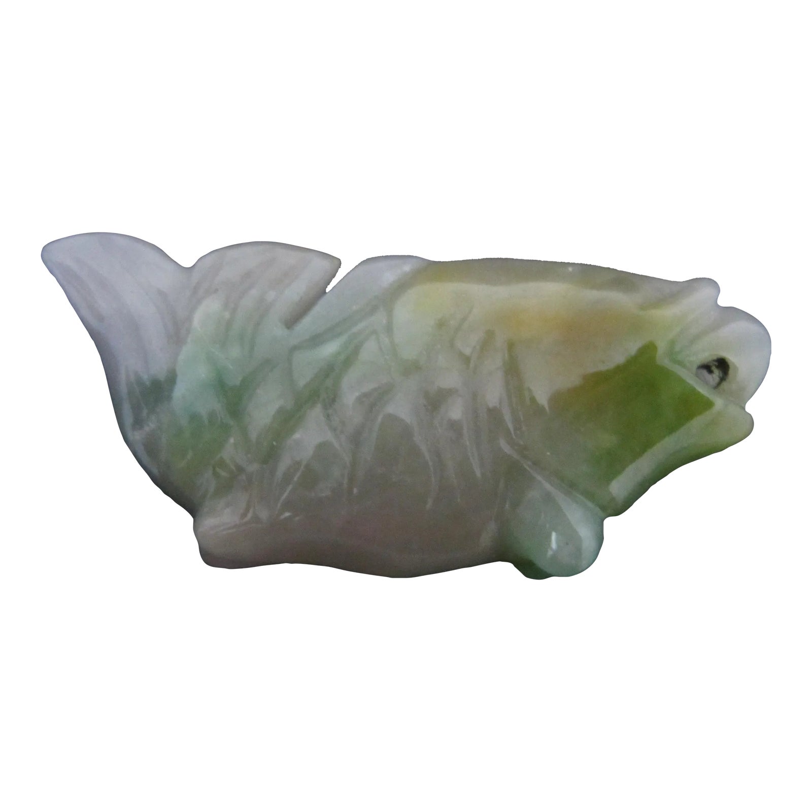 Chinese Green Jade Koi Fish Pendant Carving Figurine | Chairish