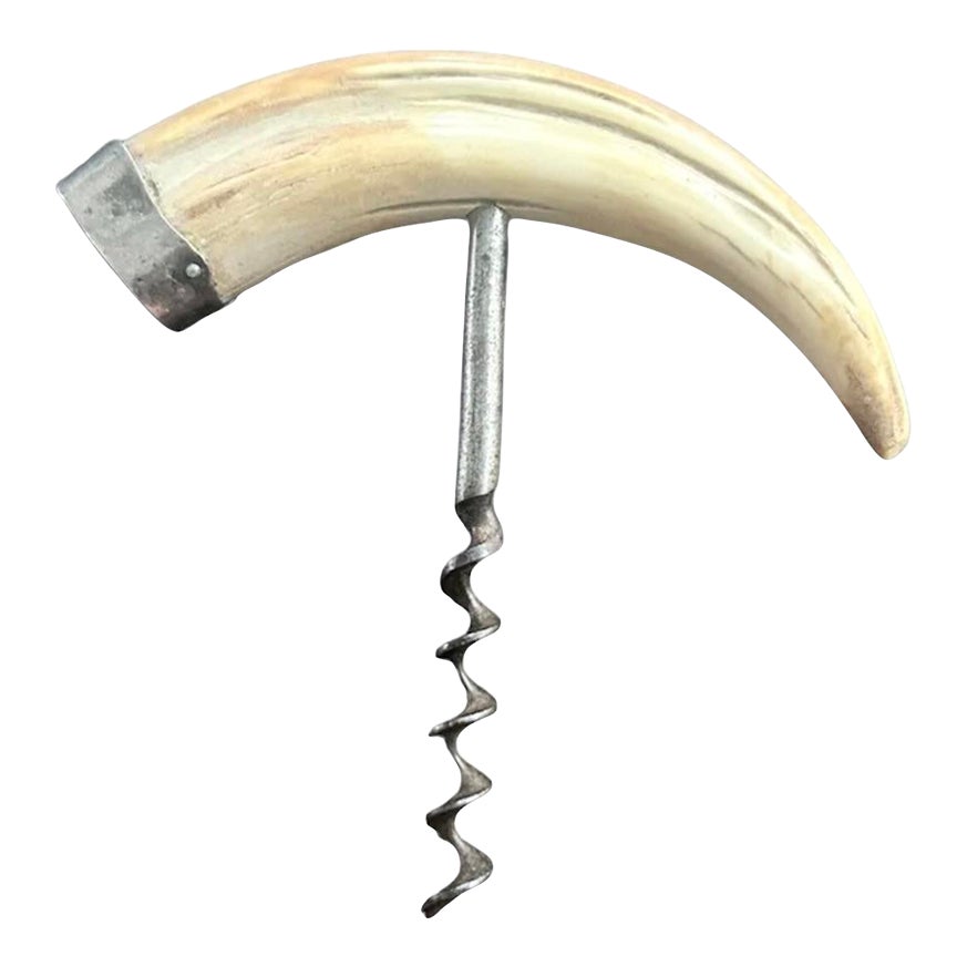 Antique American Sterling Silver Boar’s Tusk Horn Barware Cork Screw ...