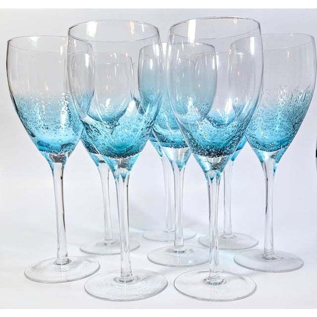Bubbled Turquoise Ocean Goblets- Set of Eight | Chairish