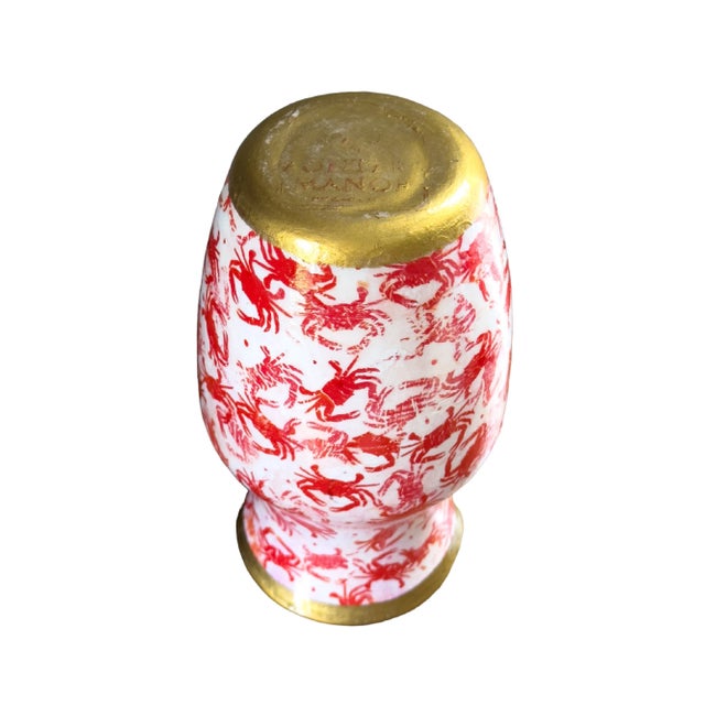 Hand Painted Red Crab Glass Vase | Chairish