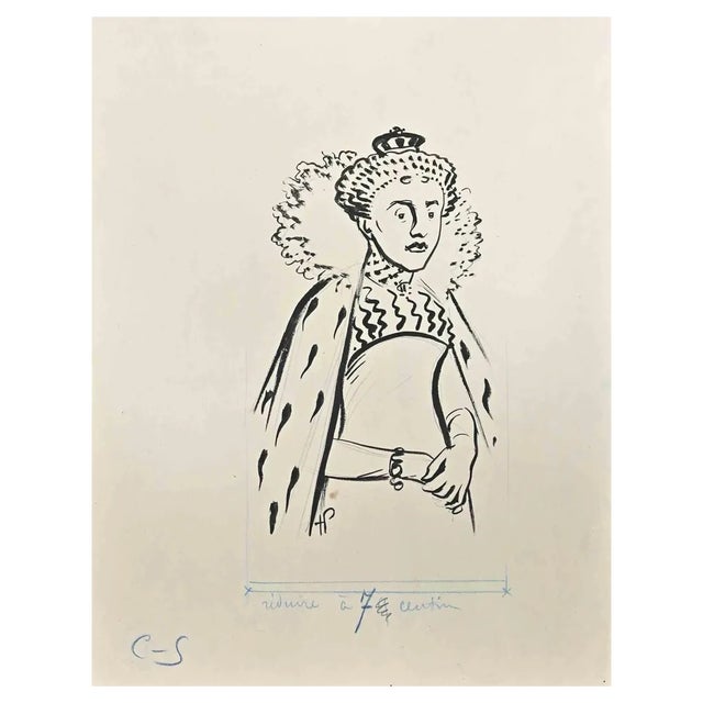 Hermann Paul, Portrait of a Noblewoman, Black Marker Drawing, Early ...