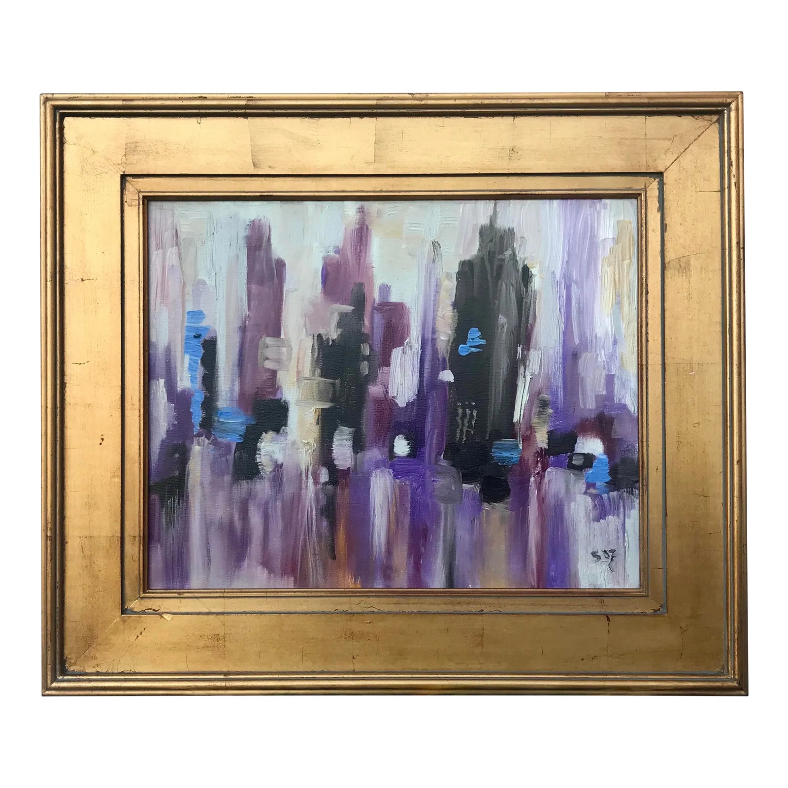 Original Abstract Modernist City Skyline Cityscape Oil Painting | Chairish
