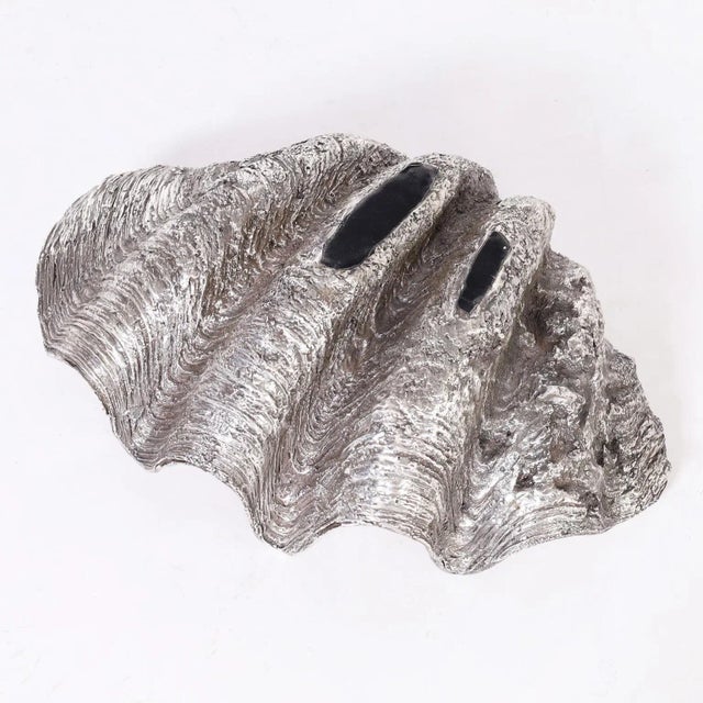 Silver Plate Life Size Giant Clam Shell Sculpture | Chairish