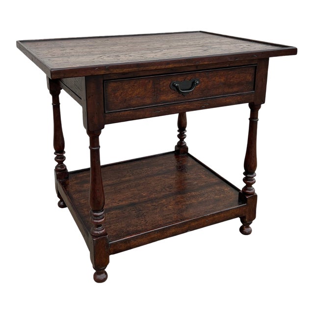 Theodore Alexander Oak & Mahogany Side Table | Chairish