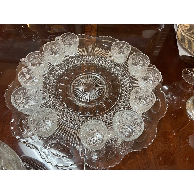 Late 20th Century Eapg Manhattan Pattern Glass Large Punch Bowl Set- 21 ...
