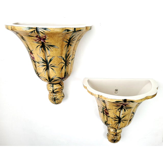 1970s Large Vintage Chinese Porcelain Wall Pockets With Hand Painted ...