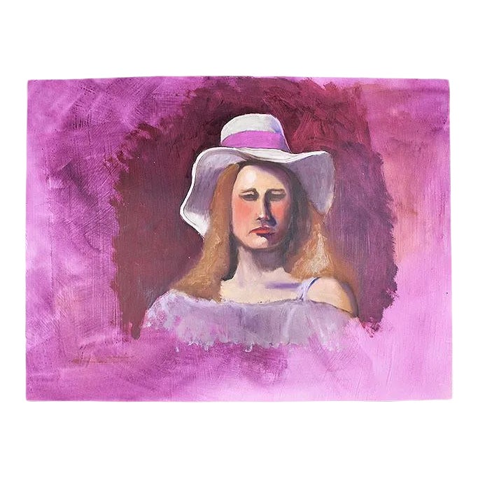 Hot Pink Portrait Painting of a Woman - 1970s 23" X 17.5" | Chairish
