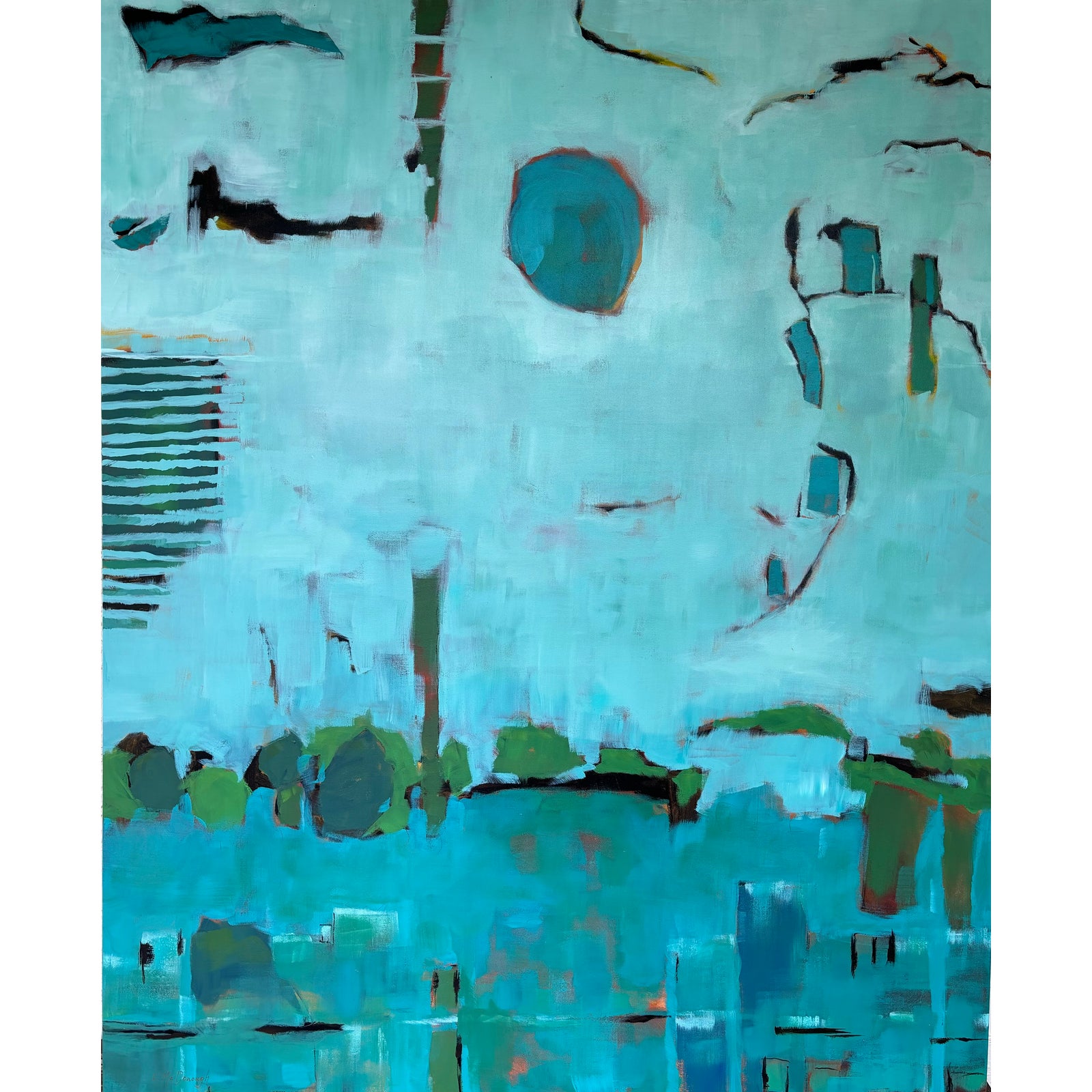 “Blue Moon” Original Abstract Expressionist Cityscape Painting by Linda ...