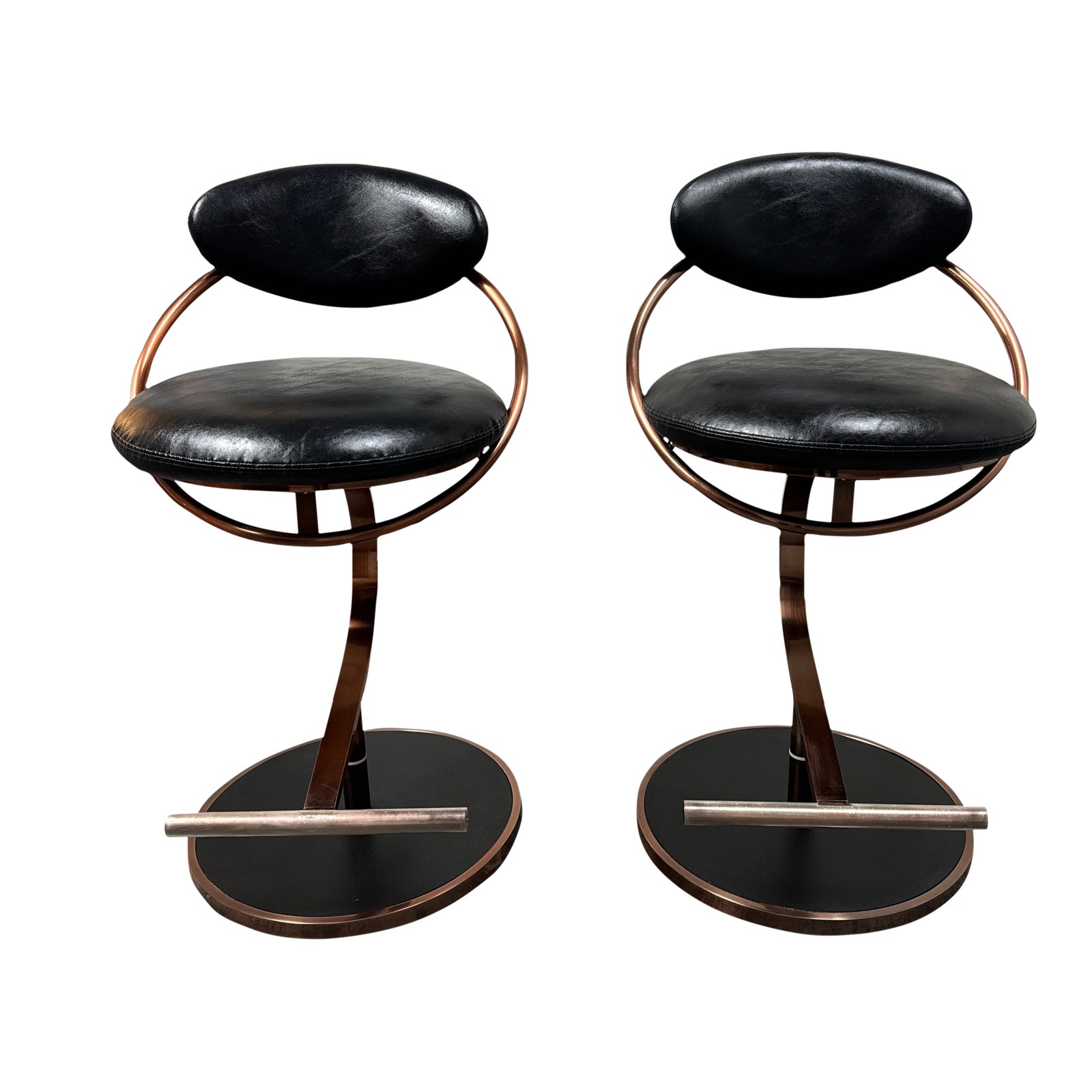 Design Institute of America Black Leather + Copper Toned Bar Stools, a ...