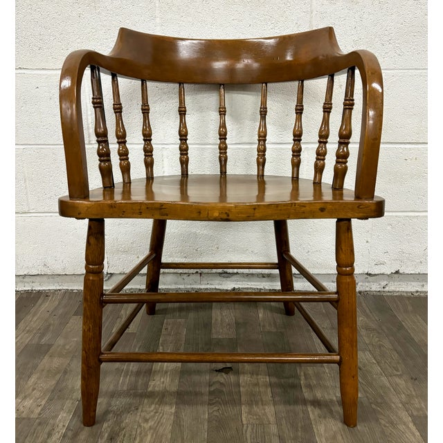 Antique Barrel Back Oak Pub Chair Captain's Chair | Chairish