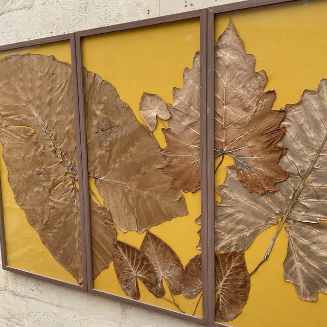 Vintage Boho Monumental Dried Leaves Triptych | Chairish