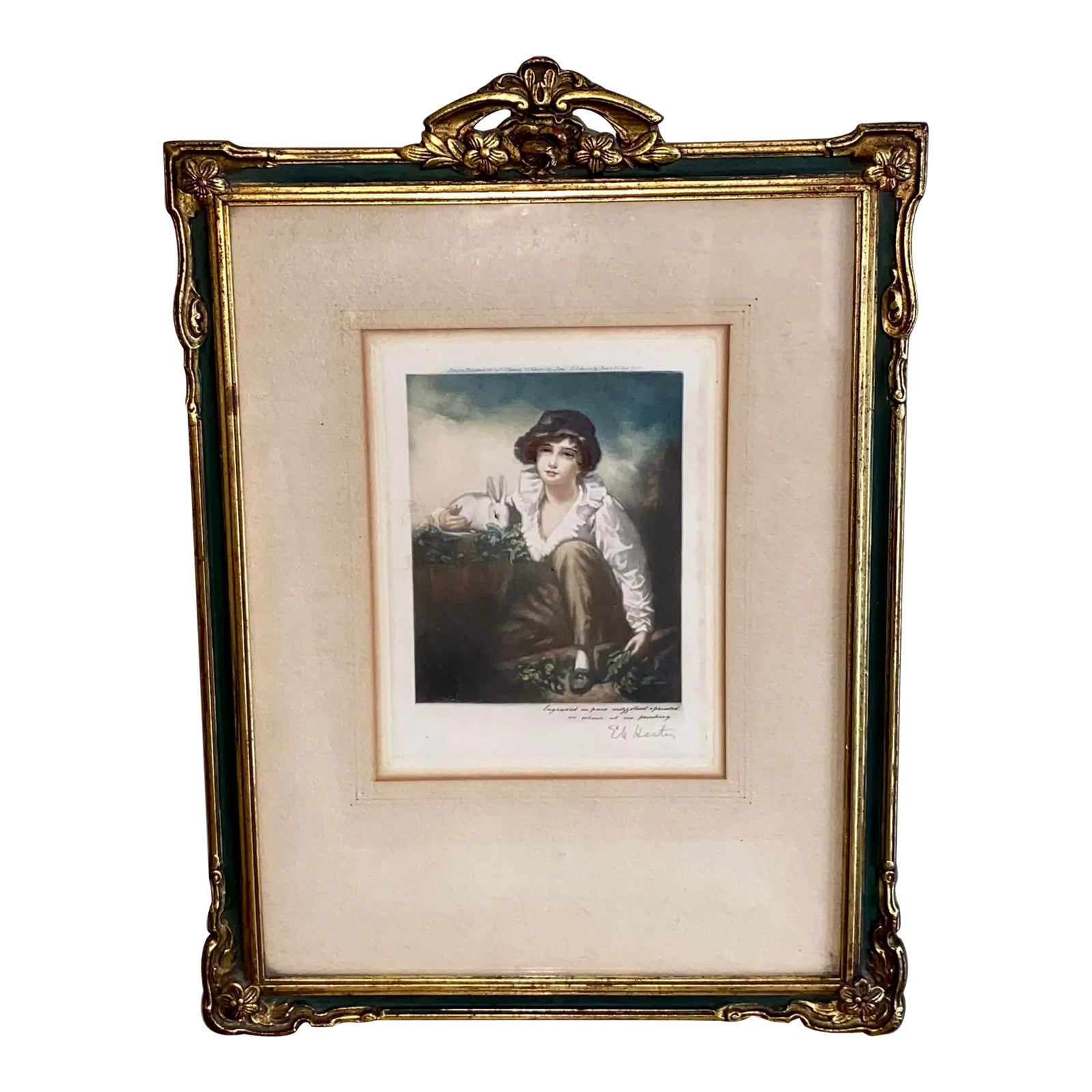 Antique Mezzotint by E M Hester “a Boy With a Rabbit” Published 1913 ...