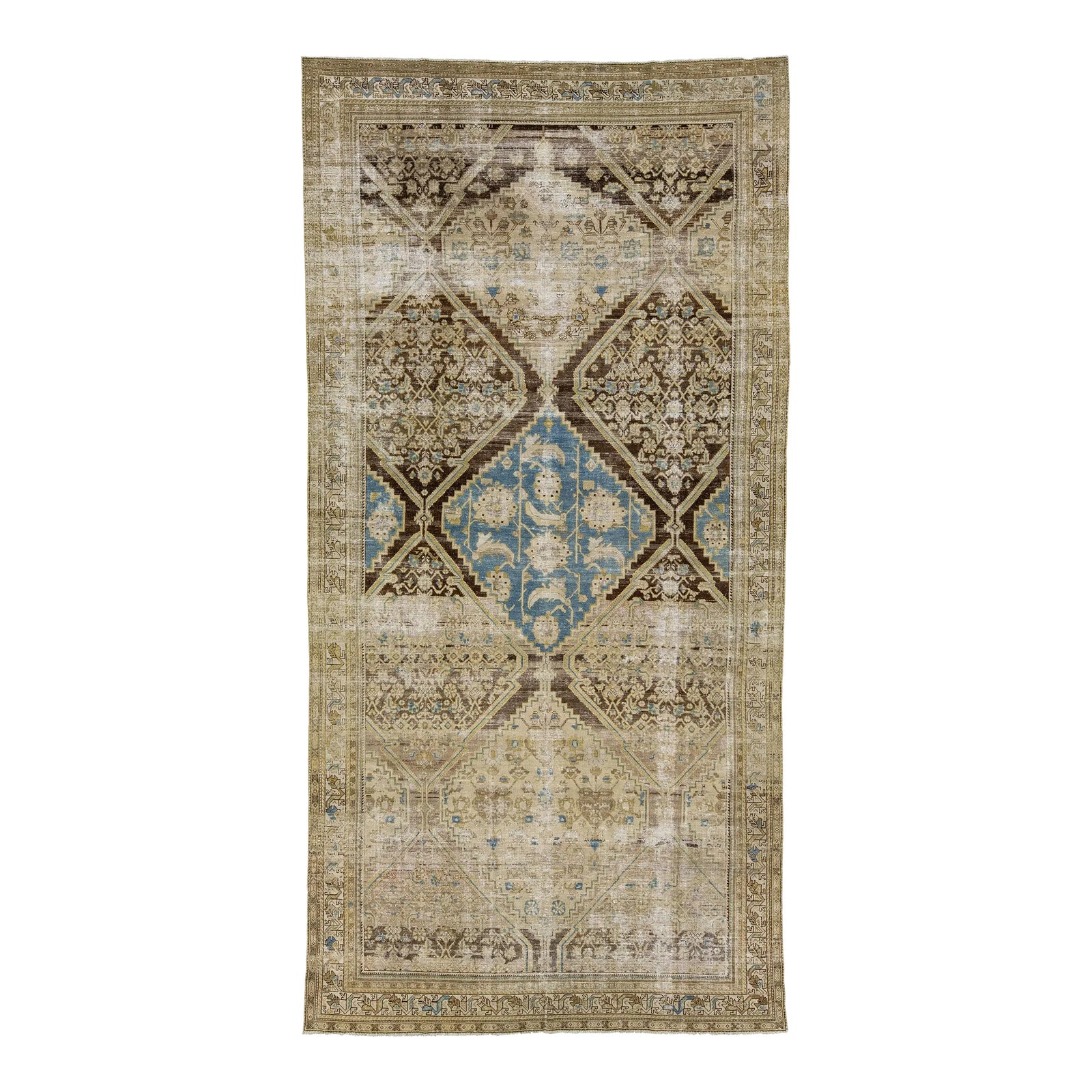 Beige Antique Persian Malayer Wool Rug Tribal Motif From the 1900s ...