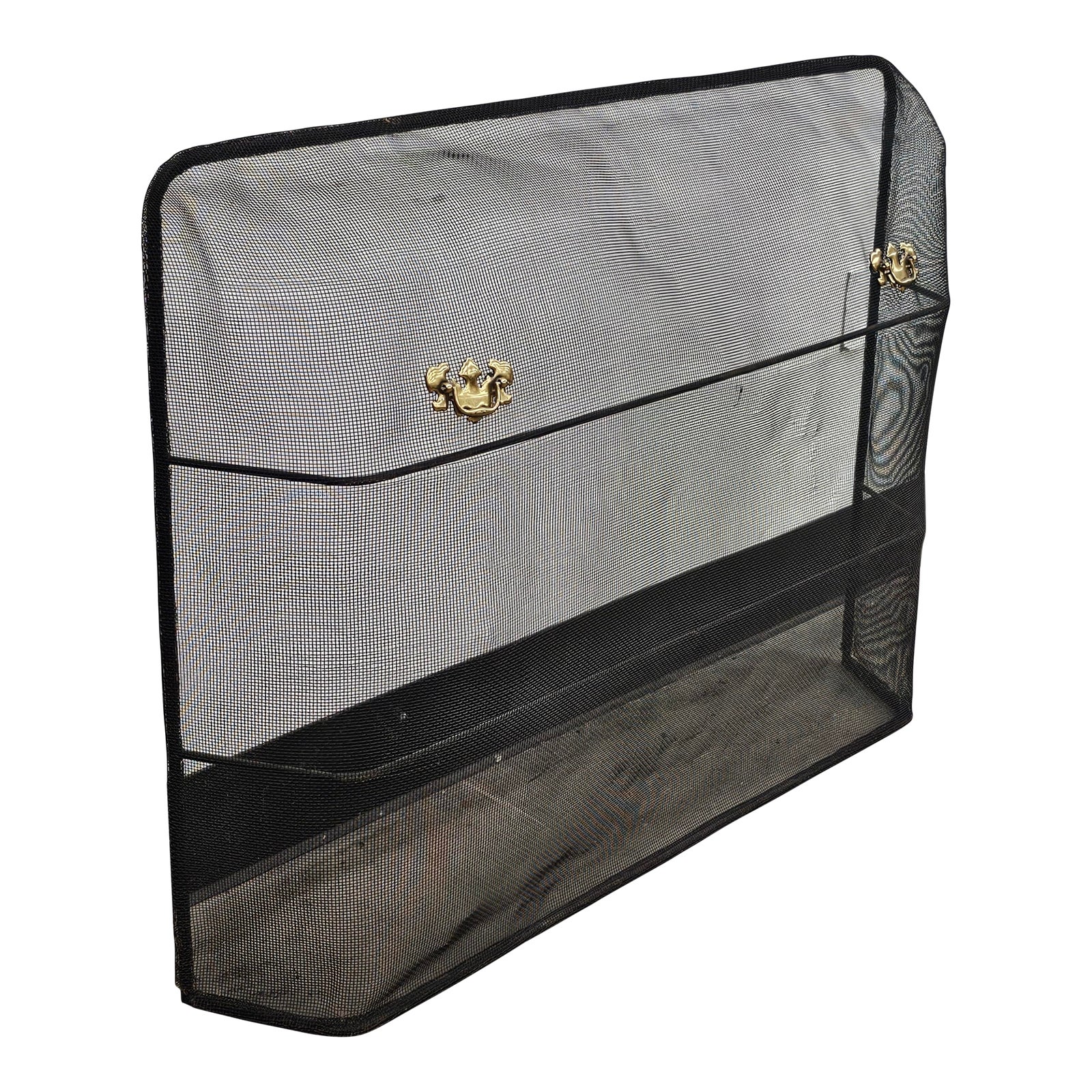 20th Century Neoclassical Large Wire Mesh and Brass Fireplace Screen ...