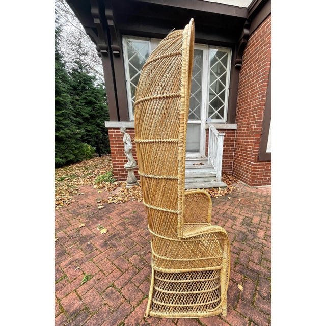 Vintage Wicker Canopy Peacock Hooded Rattan Throne | Chairish