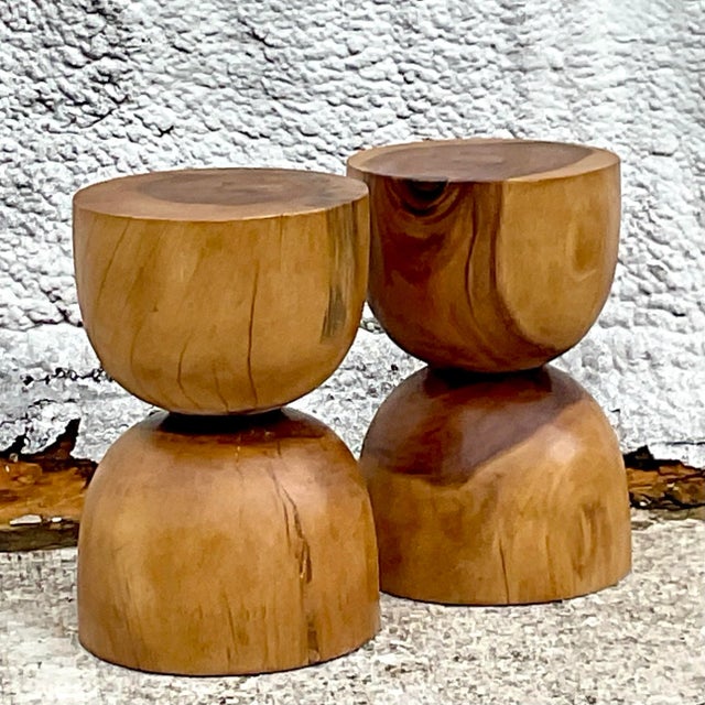Late 20th Century Vintage Boho Wooden HourGlass. Stool | Chairish