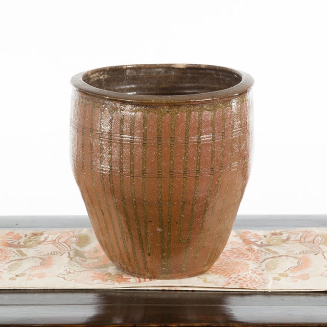 Japanese Early 20th Century Brown Tamba Tachikui Ware Pot with Dripping ...