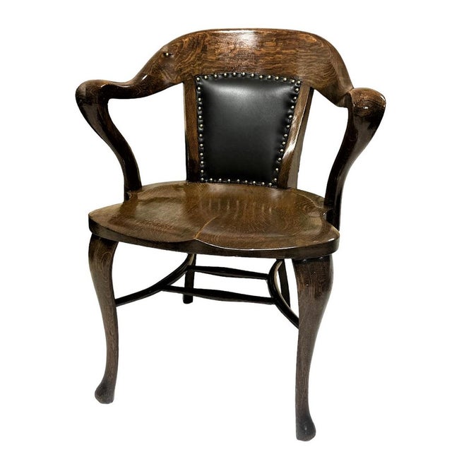 Antique Quarter Sawn Oak Banker’s Chair With New Leather Upholstery ...