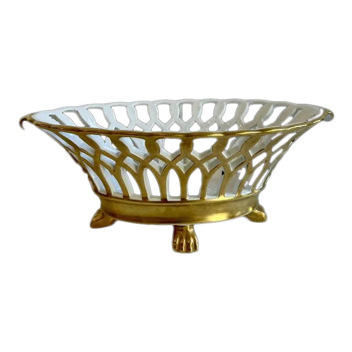 Antique Porcelain & Gilt Reticulated Empire Bowl | Chairish