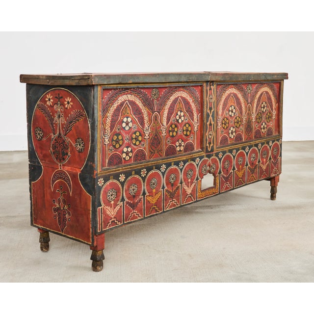 Moorish Middle Eastern Painted Wood Blanket Chest | Chairish