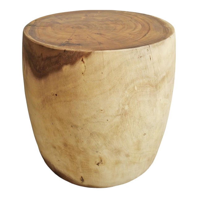 Monkey Pod Drum Stool / Side Table | Chairish