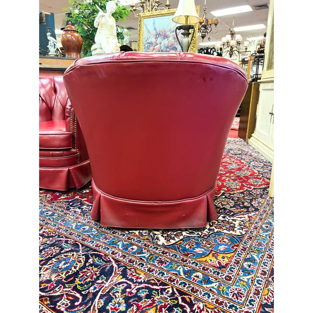 Antique Red Leather Barrel Back Swivel Club Chairs - a Pair | Chairish