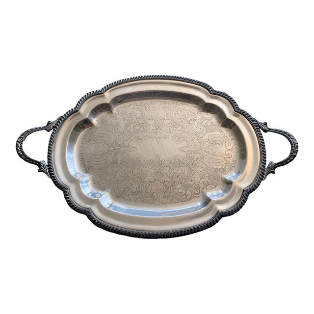 Antique Silver on Copper Scalloped Oval Serving Tray | Chairish