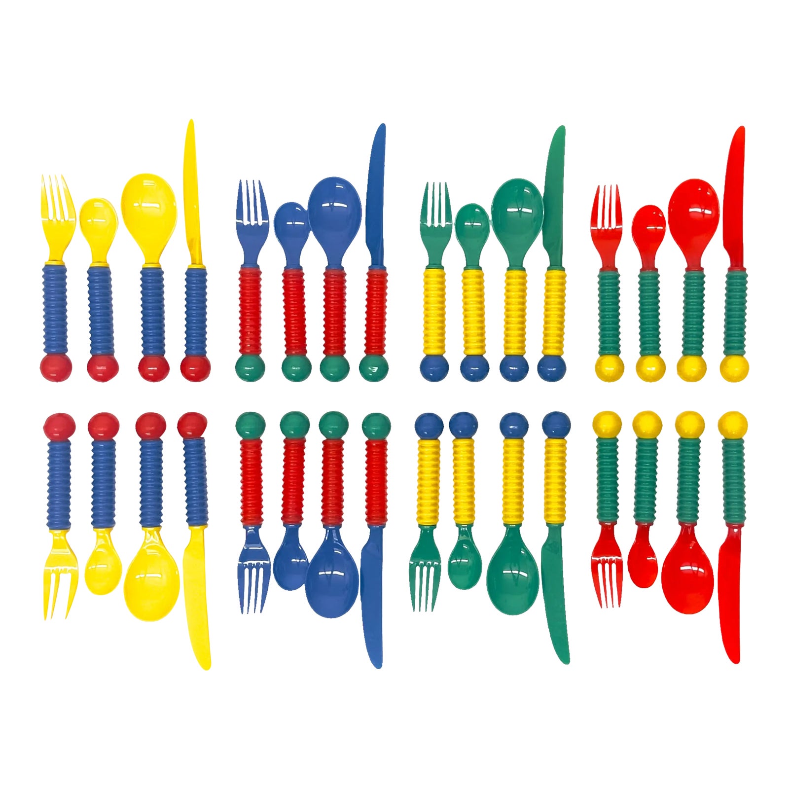1980s Colorful Memphis Style Acrylic Flatware - Place Settings for 8 / ...