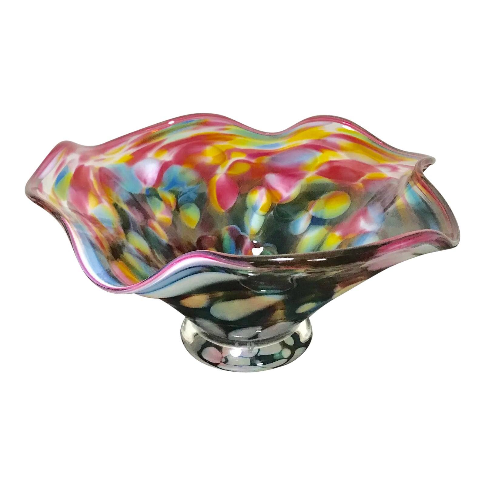 Large Glass Studio Candy Dish / Bowl in Vivid Colors - Signed Cindy ...